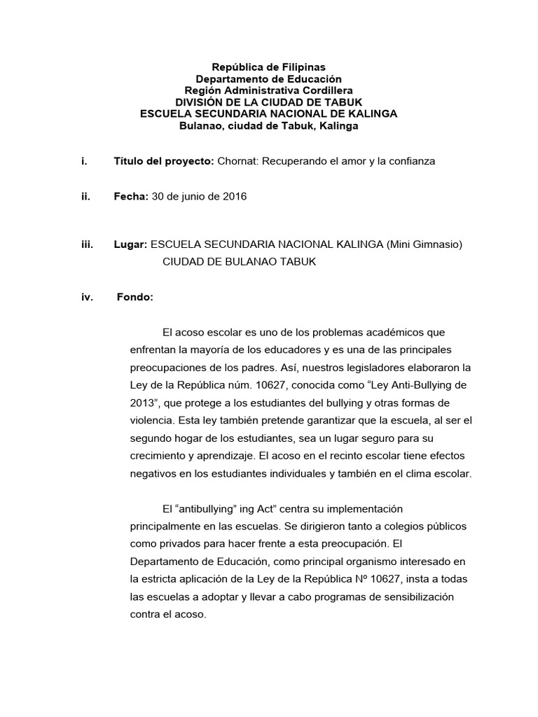 Propuesta de Proyecto - Anti-Bullying | PDF