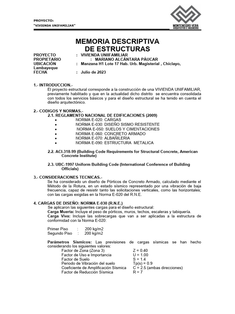 Memoria-Descriptiva Estructuras y Eléctricas | Descargar gratis PDF | Hormigón | Fundación ...