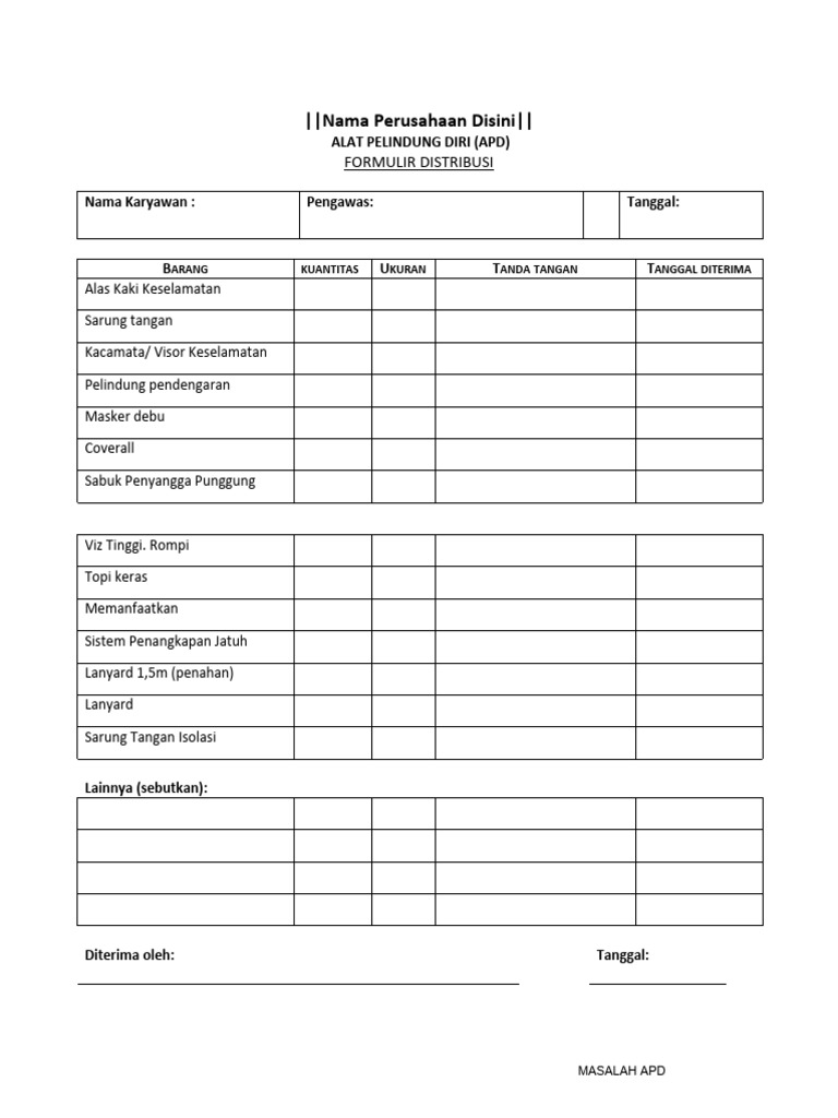 Formulir Permintaan APD Karyawan | PDF