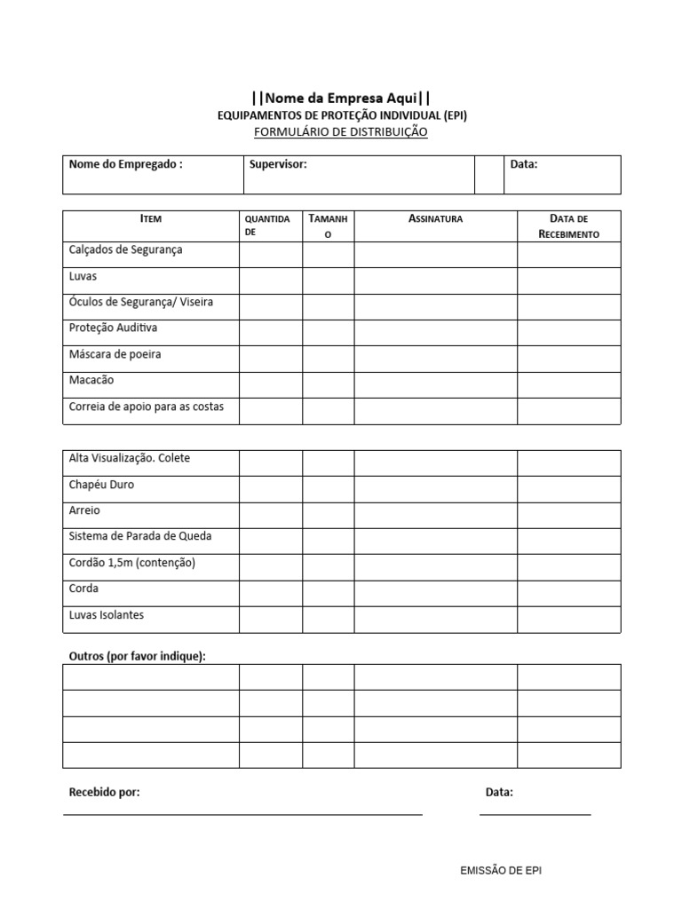 Exemplo de Formulário de Solicitação de EPI | PDF