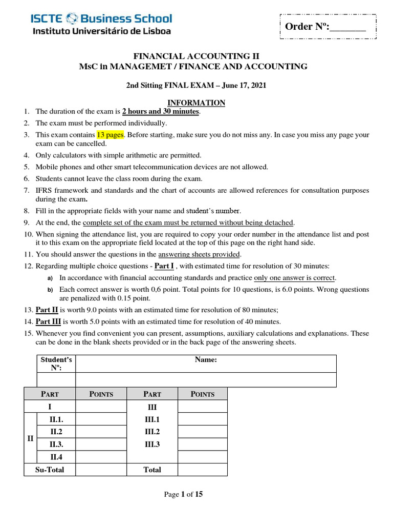 FA II - 2nd Sitting Exam - 2020 - 2021 | PDF