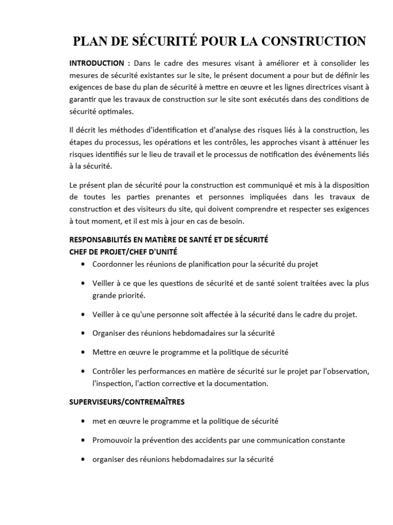 Plan de Sécurité Chantier Construction | PDF