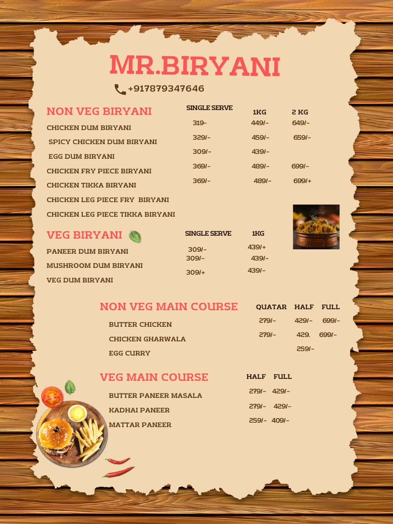MR - Biryani Menue | PDF | Foods | Western Cuisine