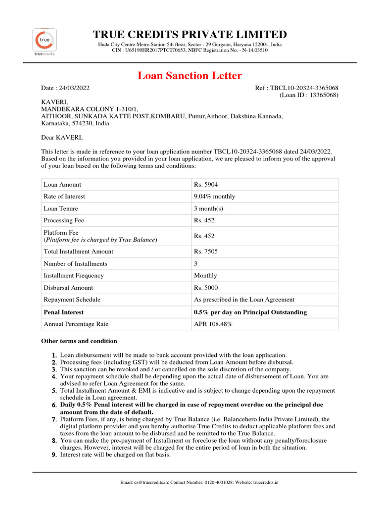 Sanction Letter | PDF