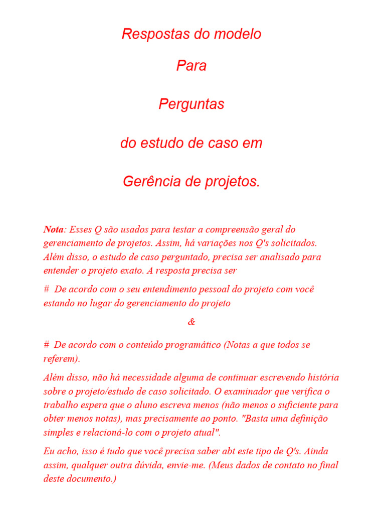 Gerenciamento de Projetos (Exemplo de Estudo de Caso Resolvido ... Gerenciamento de Projetos (Exemplo de Estudo de Caso Resolvido ...