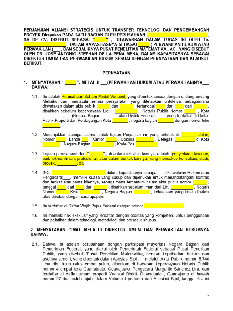 Perjanjian Aliansi Strategis Transfer Teknologi | PDF | Bisnis ...