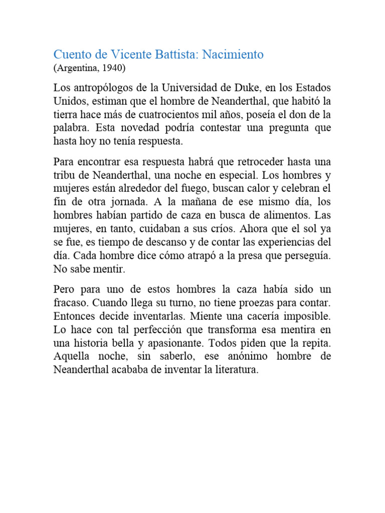 Cuento de Vicente Battista | PDF