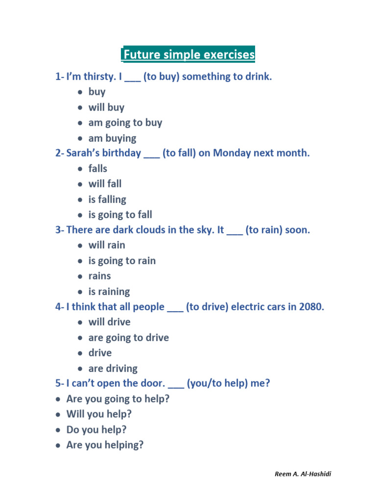 Simple Future Exercises | PDF