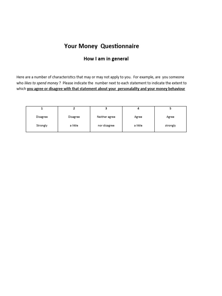 Money Personality Questionnaire | PDF | Money | Credit Card