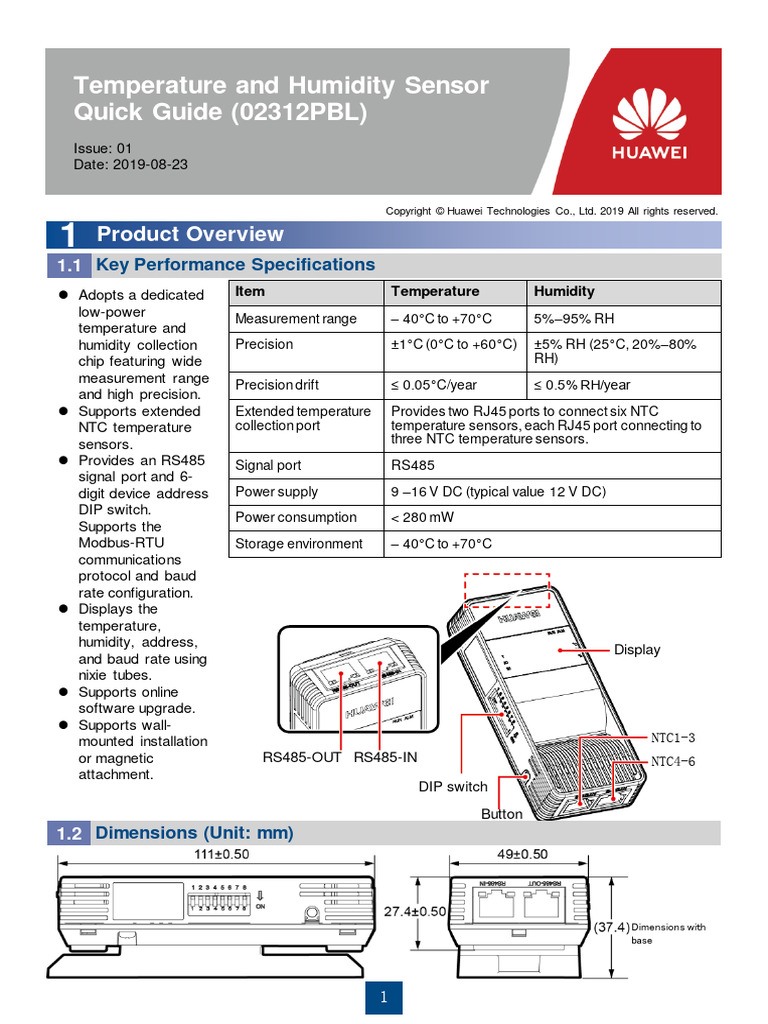 Temperature and Humidity Sensor Quick Guide (02312PBL) | PDF