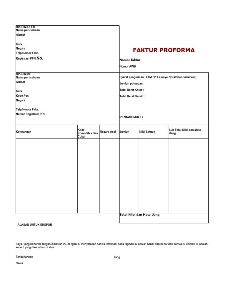Faktur Proforma Ekspor | PDF