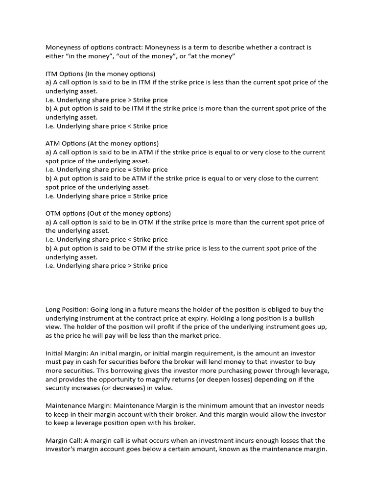 Moneyness of Options Contract | PDF