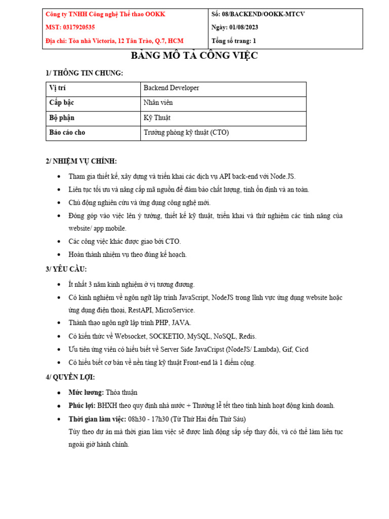 JD Backend Develope | PDF