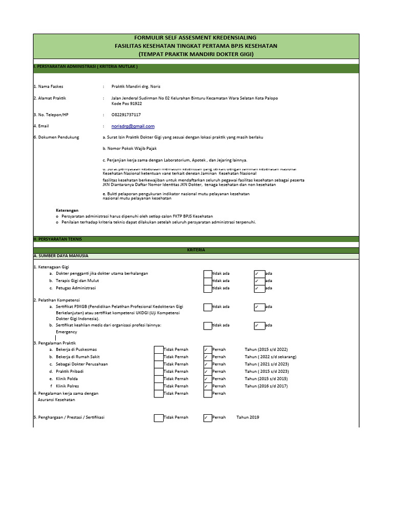 Form Self Assesment Kredensialing TPMG | PDF