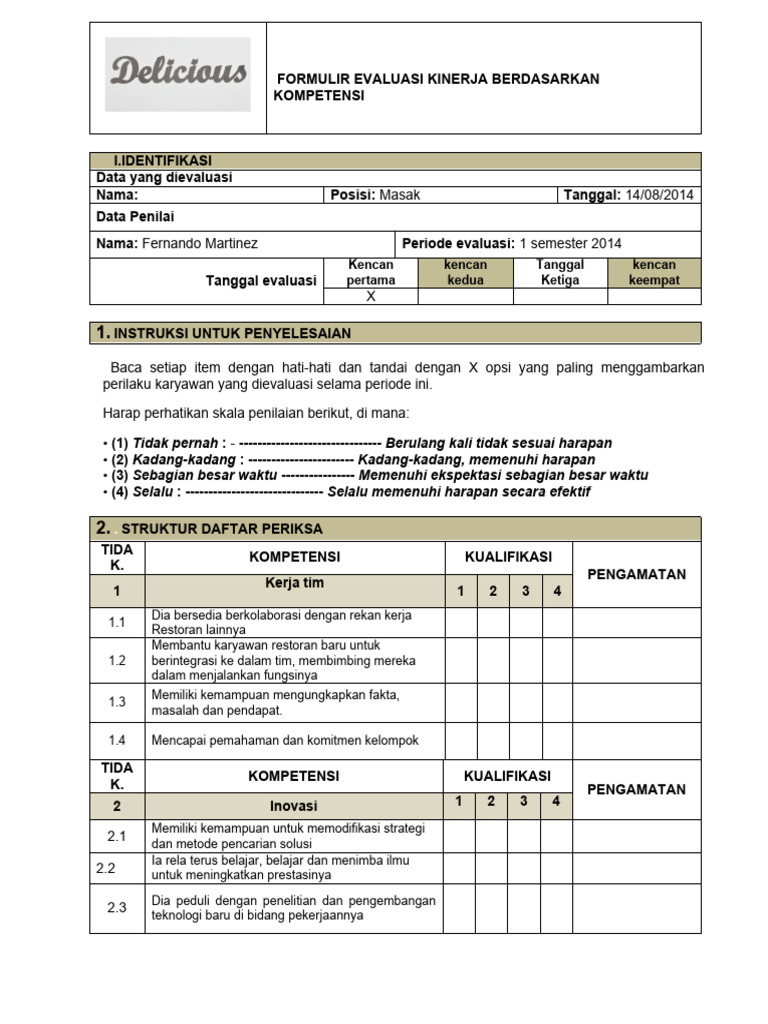Formulir Evaluasi Kinerja | PDF