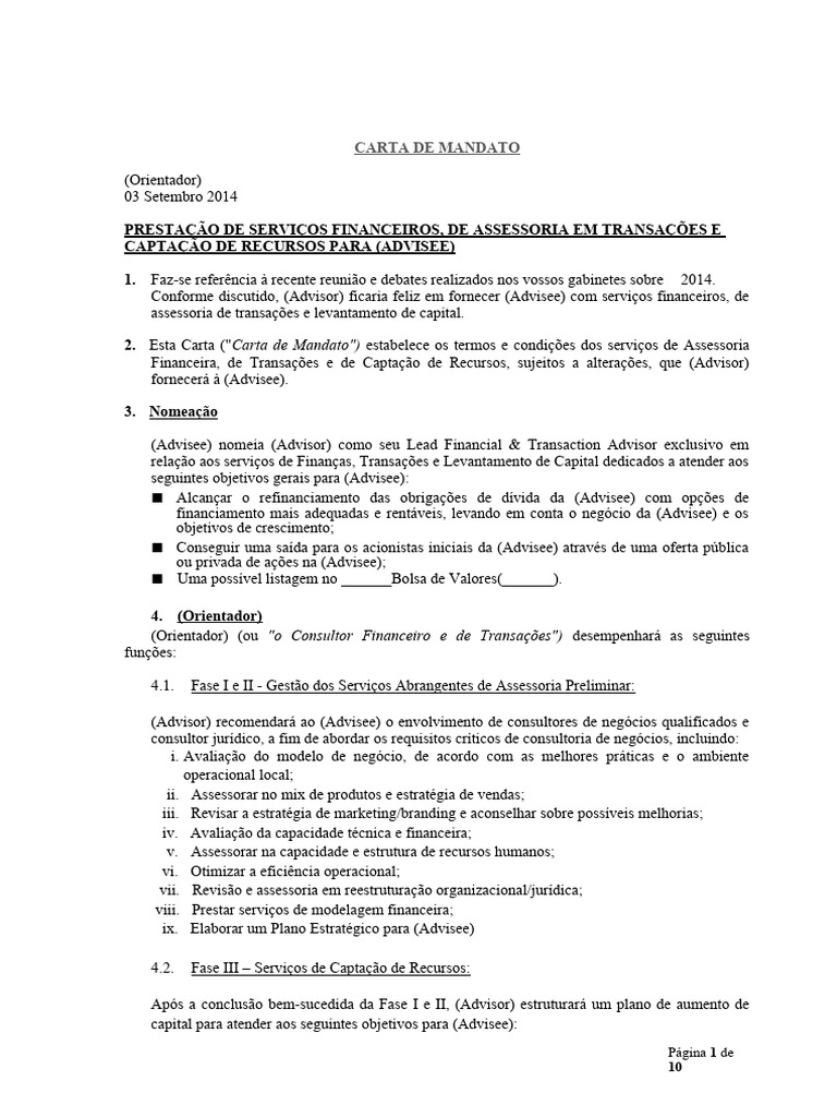 Exemplo de Carta de Mandato | PDF | Marketing | Business