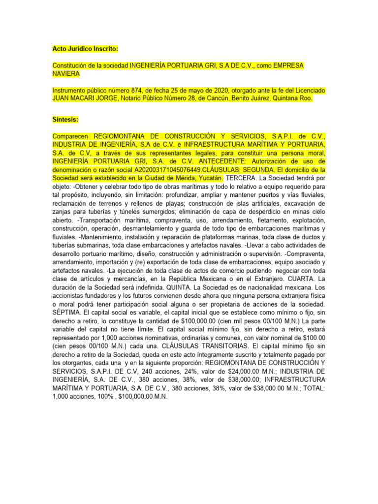 Inscripción de Ingenieria Portuaria Gri Sa de CV | Descargar gratis PDF ...