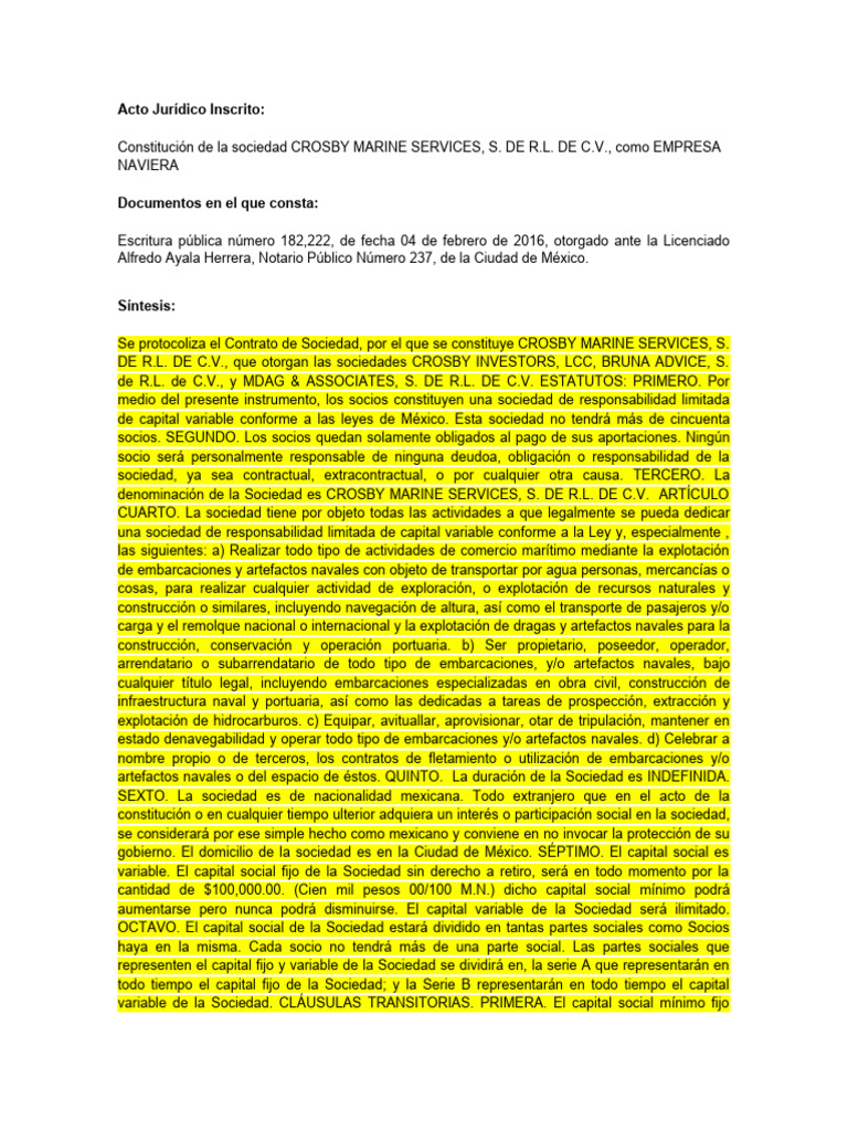 Inscripción de Crosby Marine Services S de RL de CV | PDF