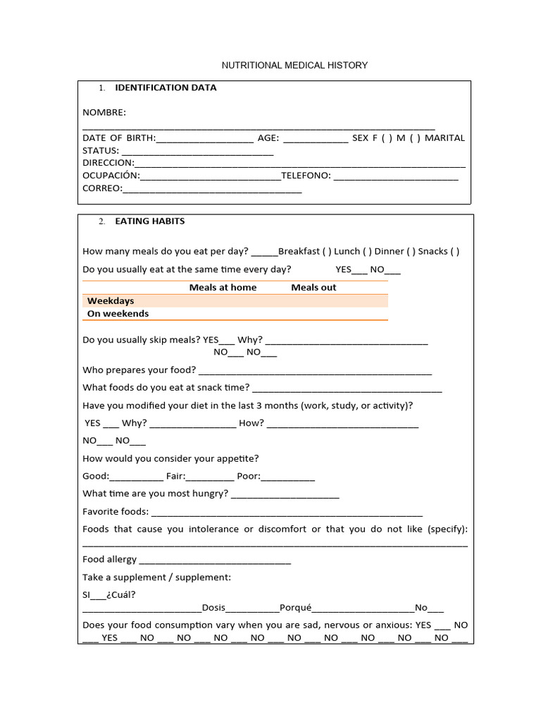 Nutritional Clinical History | PDF