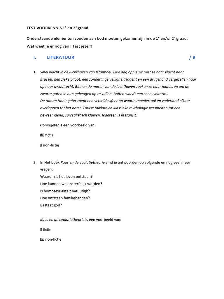 3a Test Voorkennis 1e en 2e Graad | PDF