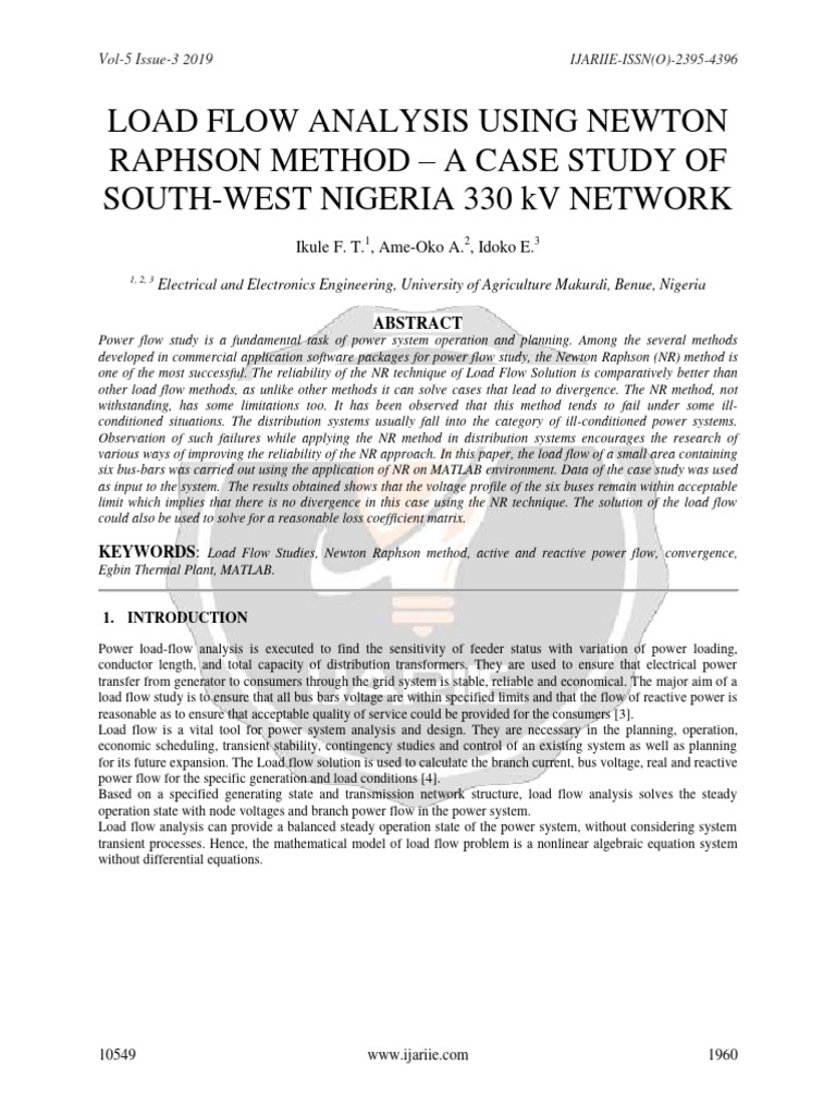 Load Flow Analysis Using Newton Raphson Method - A Case Study of South West Nigeria 330 KV ...