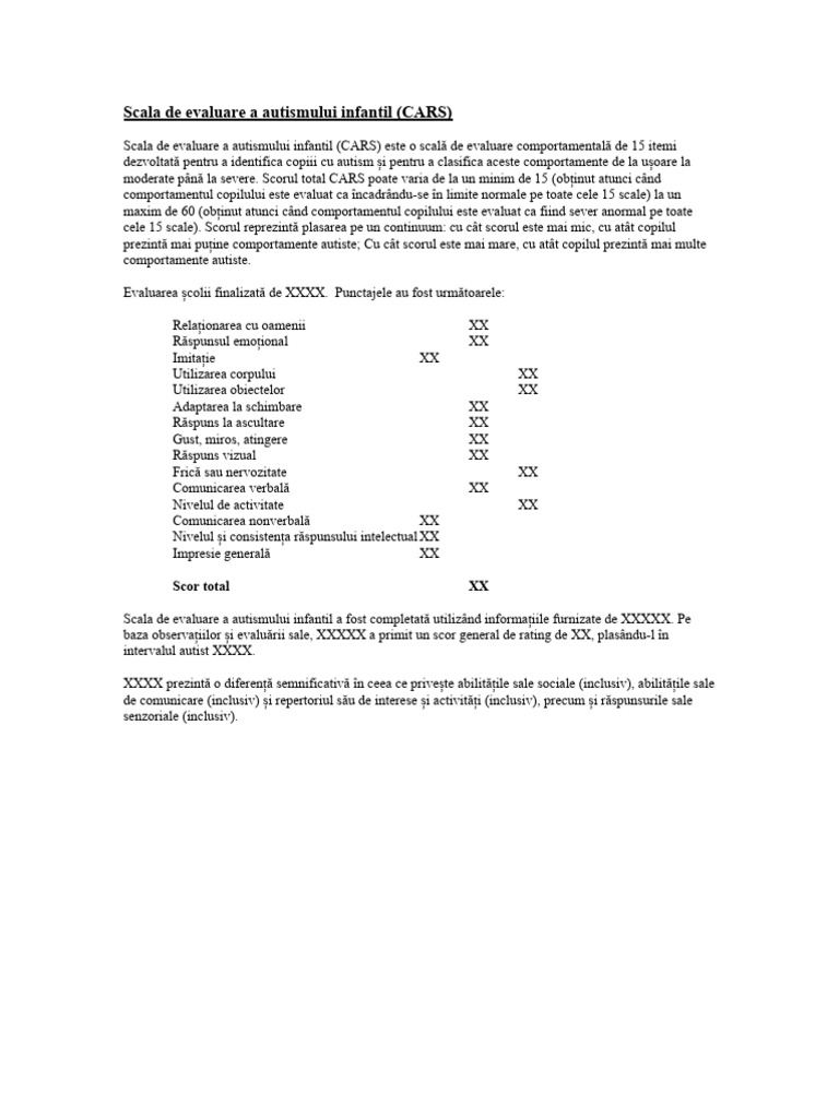 Scala CARS pentru evaluarea autismului | PDF | Neurodevelopmental ...