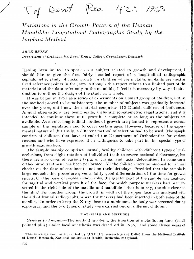 Bjork A 1963 - Variations in The Growth Pattern of Human Mandible - J ...