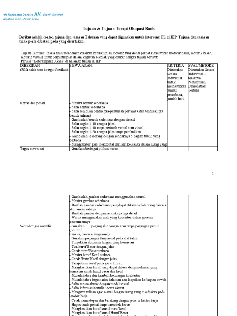 Tujuan Terapi Okupasi untuk Siswa | PDF