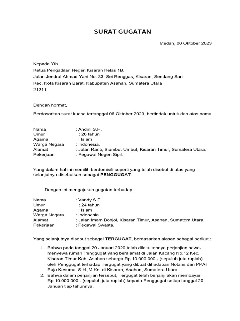 Contoh Gugatan Badan Hukum Perdata | PDF