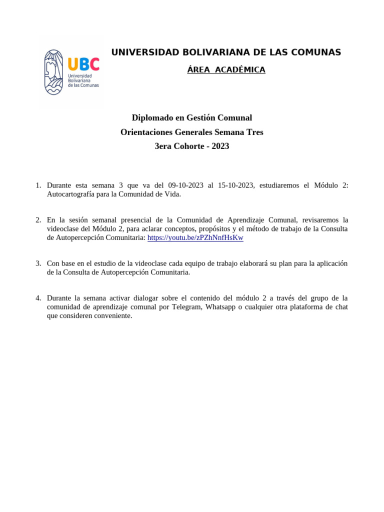 Orientaciones Generales Semana 3 DGC-3eraCohorte | PDF