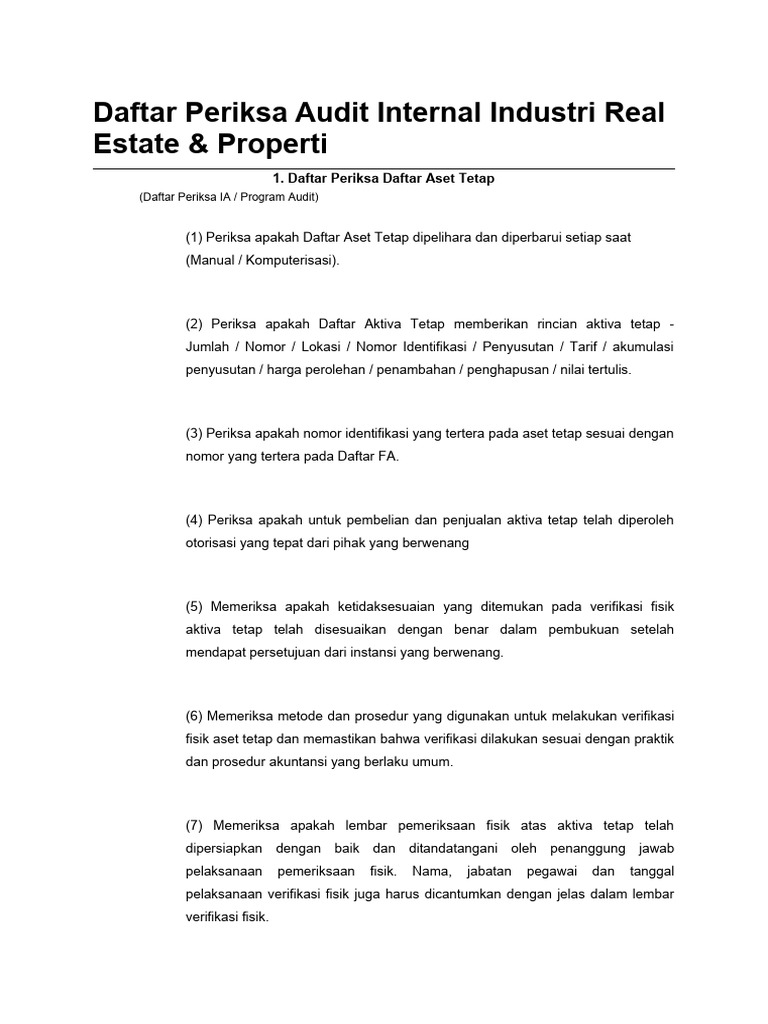 Daftar Periksa Audit Internal Real Estat | PDF
