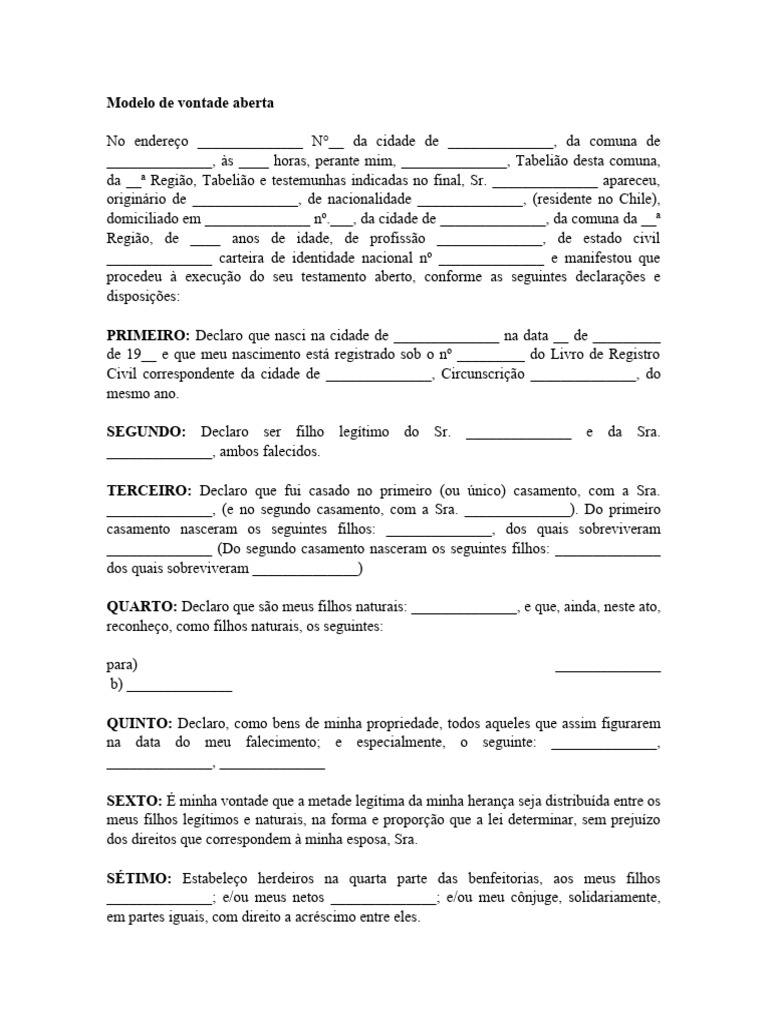 Modelo de Testamento Aberto | PDF