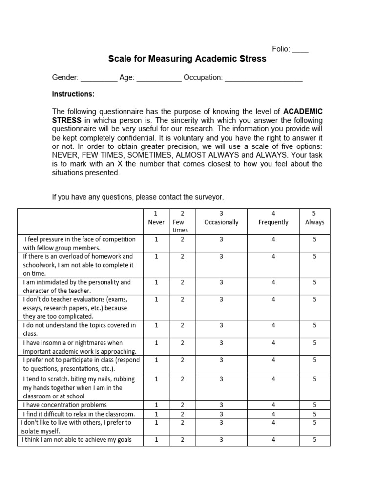 Survey To Measure Academic Stress | PDF | Teachers | Questionnaire
