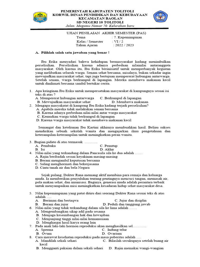 Soal Pas Tema 7 2023 | PDF