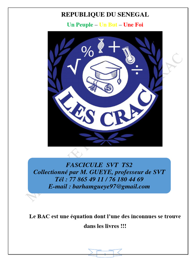 Fascicule SVT Terminale S2 Sénégal | PDF | Études des langues étrangères
