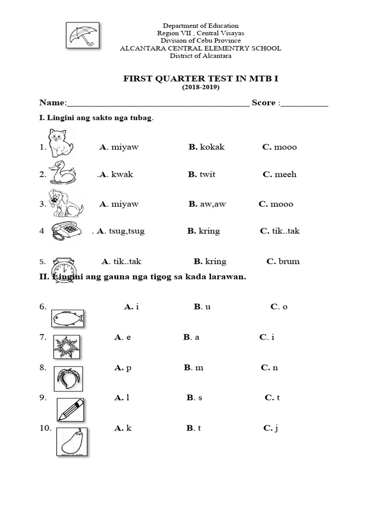1st-Quarter-Test (1) Math 1 | PDF