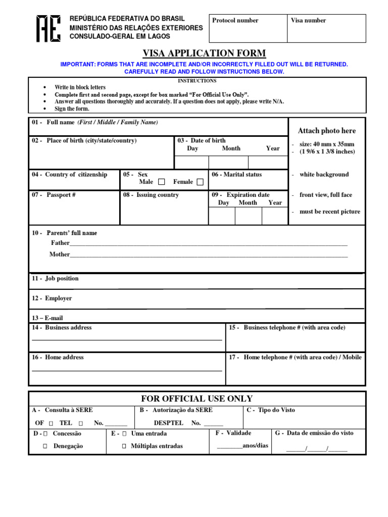 Brazil Visa Application Form Guide | PDF
