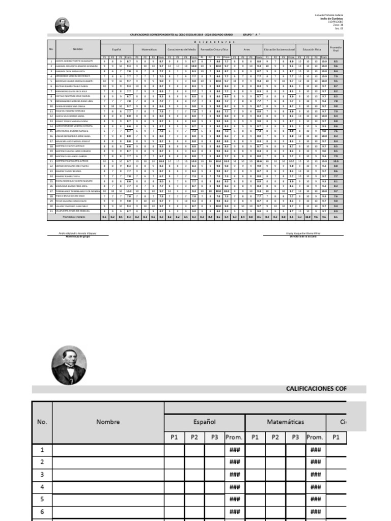 Concentrado de Calificaciones ANUAL | PDF