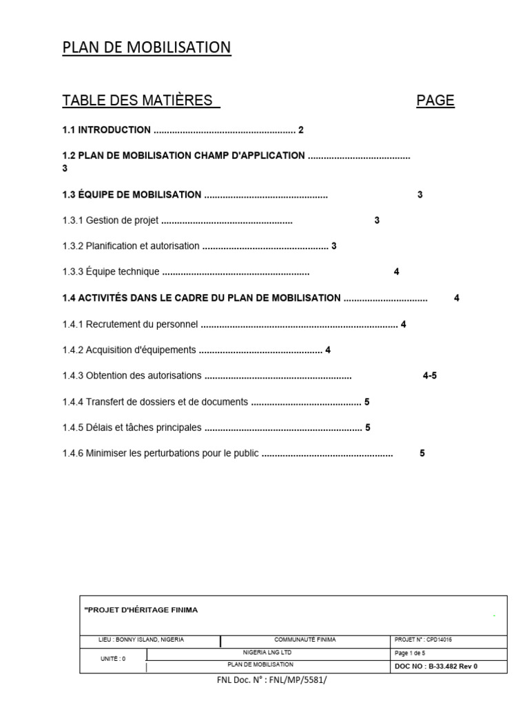 Plan de Mobilisation | PDF | Gestion de projet