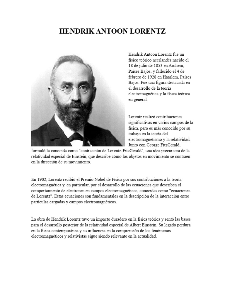 Hendrik Antoon Lorentz: Pionero de la Física | PDF