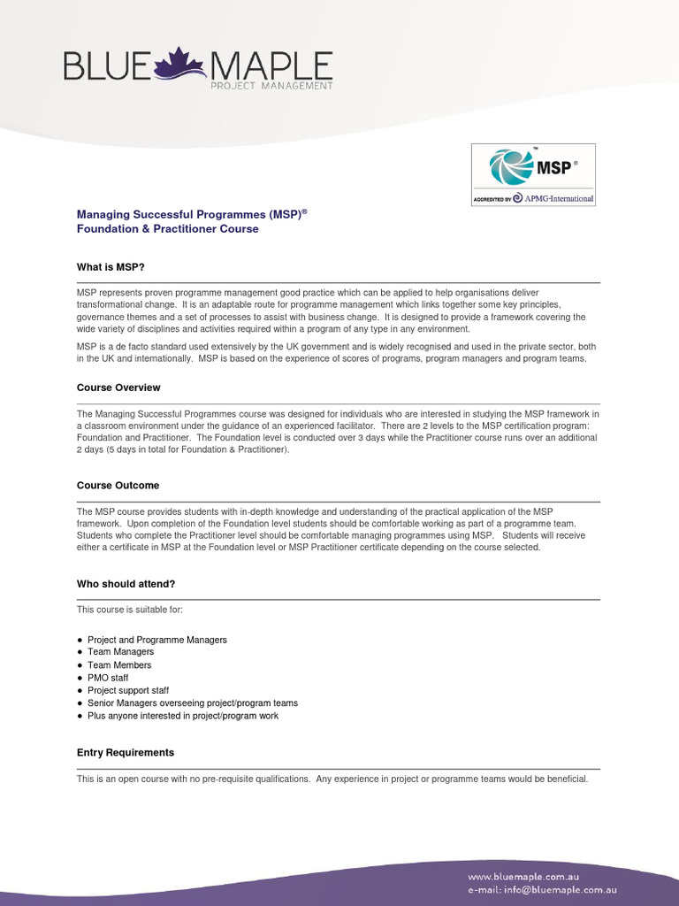 Blue Maple MSP Course Brochure 2015 | PDF | Governance | Learning