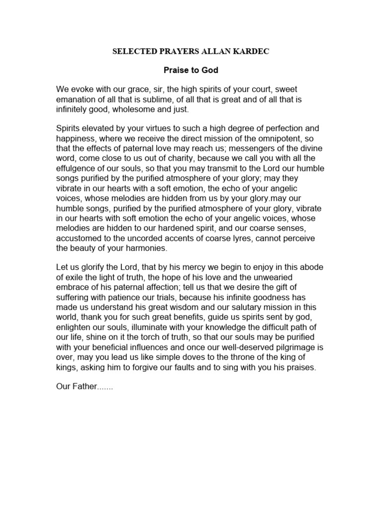 Selected Prayers of Allan Kardec | PDF | Glory (Religion) | Prayer
