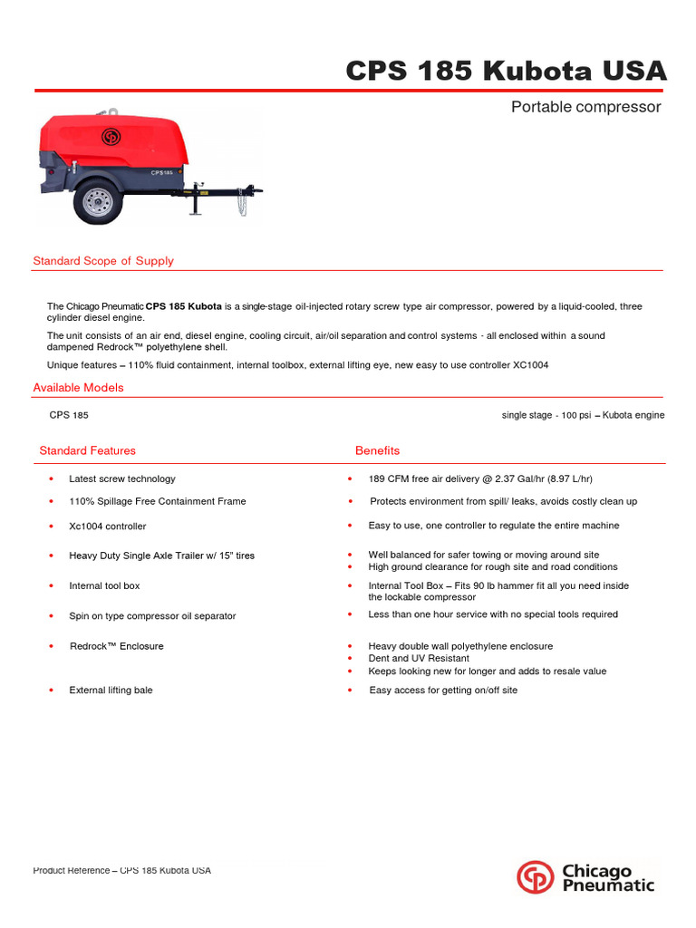 Chicago Pneumatic CPS 185 KD T4F Product Reference Sheet | PDF ...