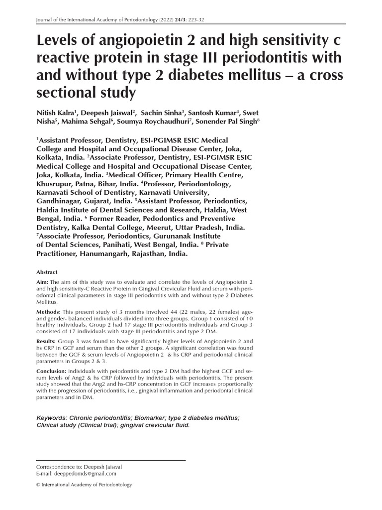JIAP July 2022 - Levels of Angiopoietin 2 and High Sensitivity C ... JIAP July 2022 - Levels of Angiopoietin 2 and High Sensitivity C ...
