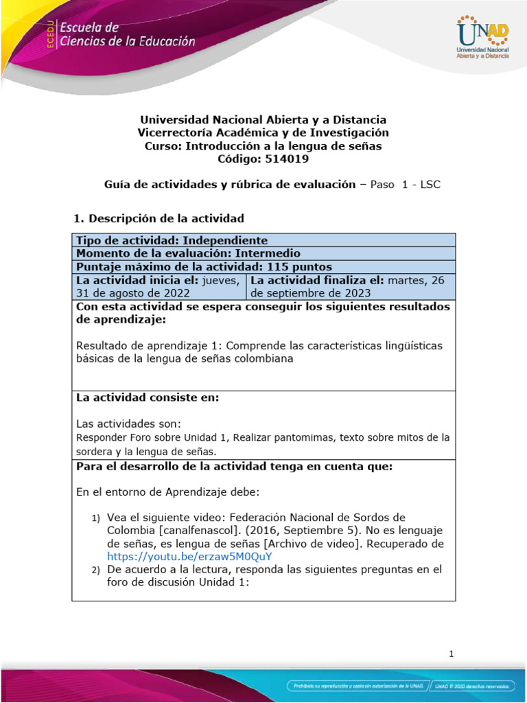 Guia de Actividades y Rubrica de Evaluacion Paso 1 - LSC | PDF Guia de Actividades y Rubrica de Evaluacion Paso 1 - LSC | PDF