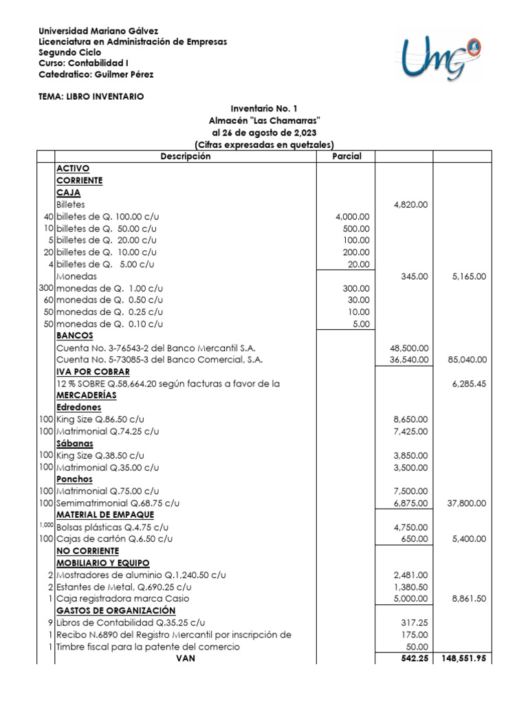 Ejercicio - Libro Inventario-1 | PDF | Contabilidad | Economias