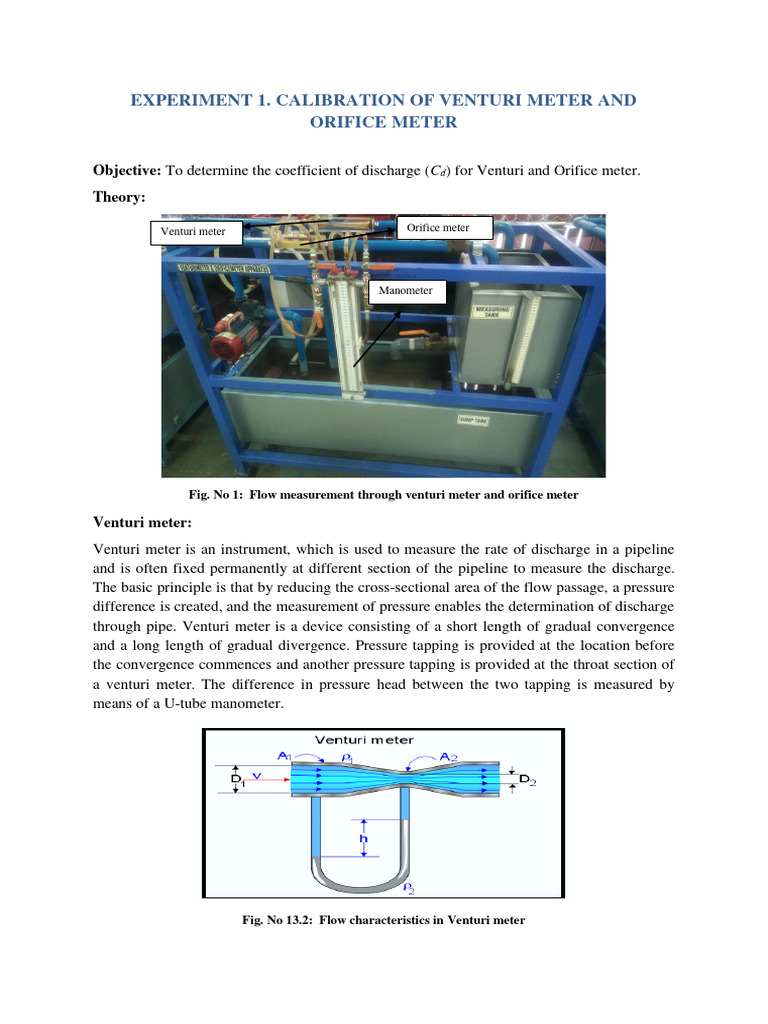 Experiment 1 - Calibrating The Venturi Meter and Orifice Meter | PDF | Mechanics | Phases Of Matter