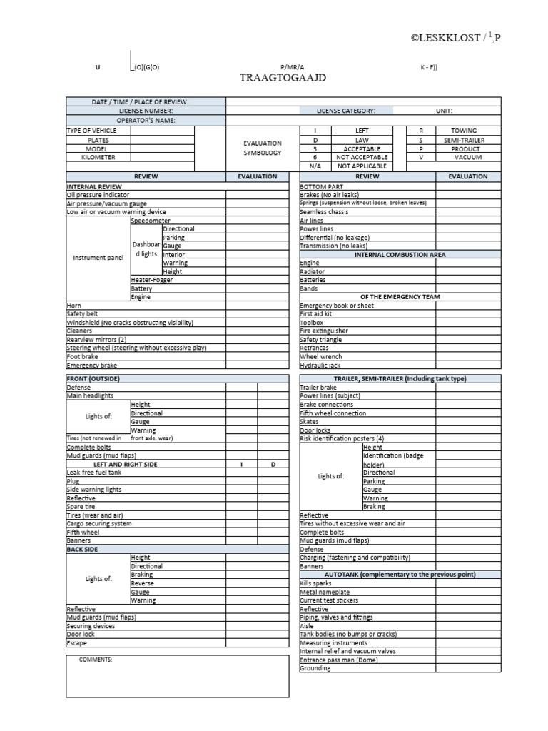 Tractor Truck Checklist | PDF | Semi Trailer Truck | Motor Vehicle