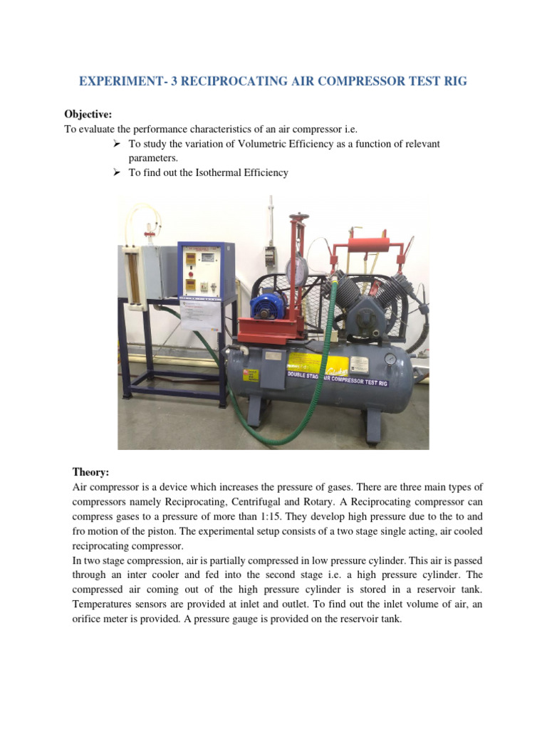 Experiment 3 - Study and Performance Test On Reciprocating Compressor ...