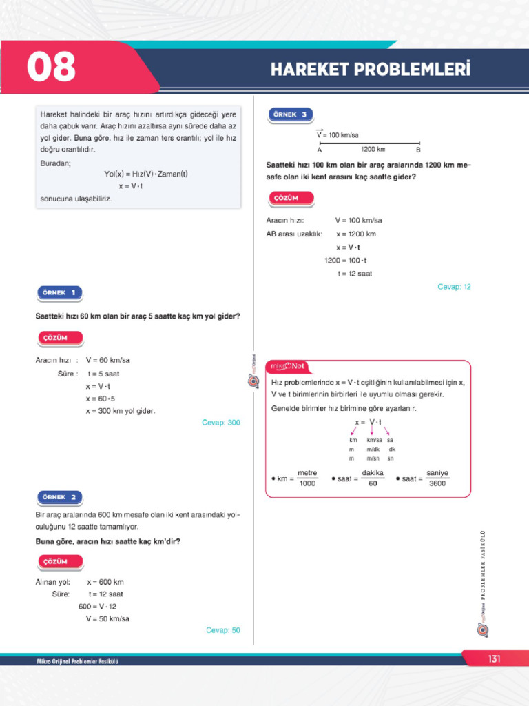 Hareket Problemleri̇ 8.ders | PDF